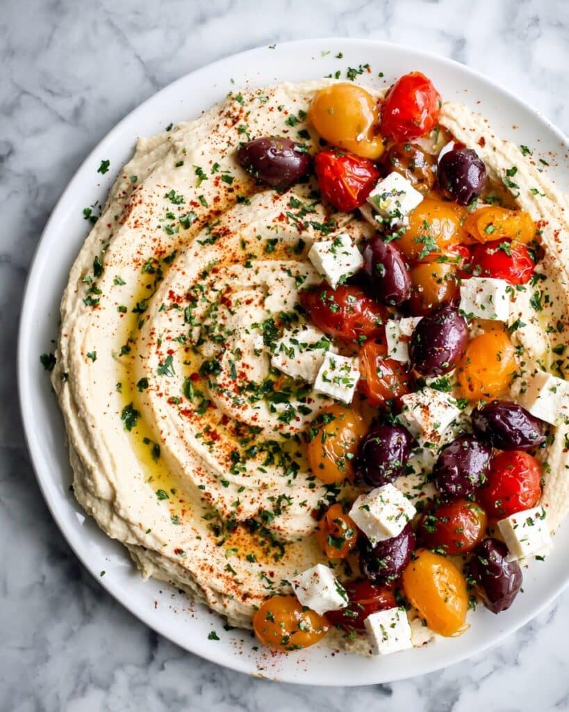 Greek Style Loaded Hummus: Vibrant Mediterranean Appetizer