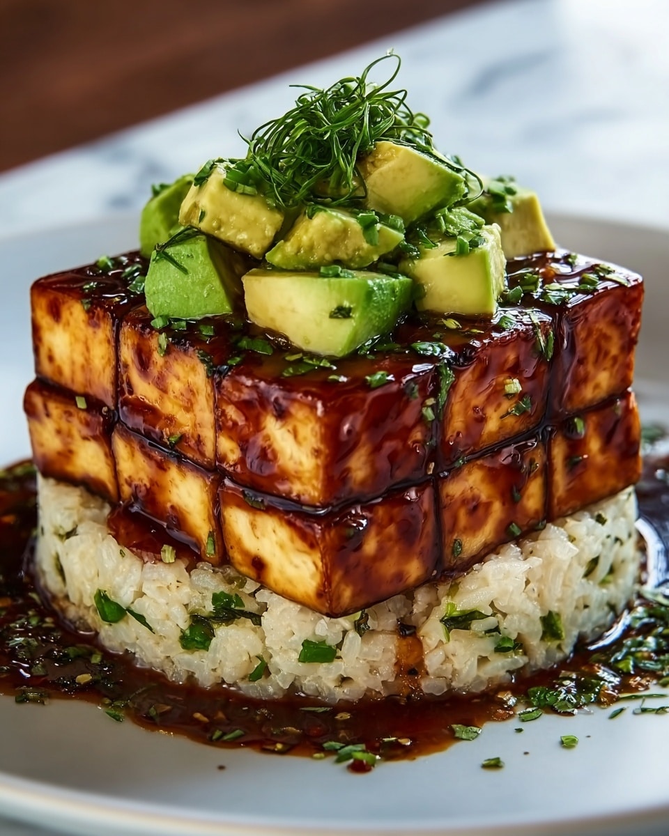 Crispy Teriyaki Tofu and Avocado Rice Stack – Delicious & Healthy